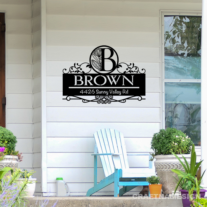 Personalized Brown Last Name Monogram Letters Family name Metal Address ...