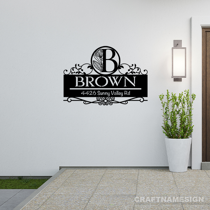 Personalized Brown Last Name Monogram Letters Family name Metal Address ...