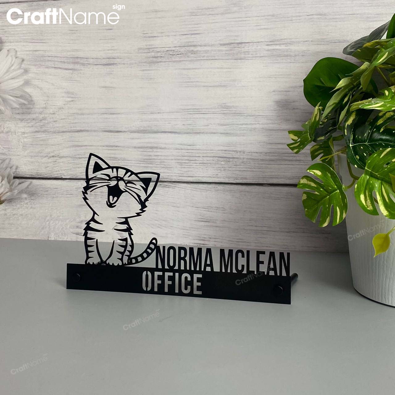 Custom Wooden Desk Name Plate for Cat Lovers - Craft Name Sign