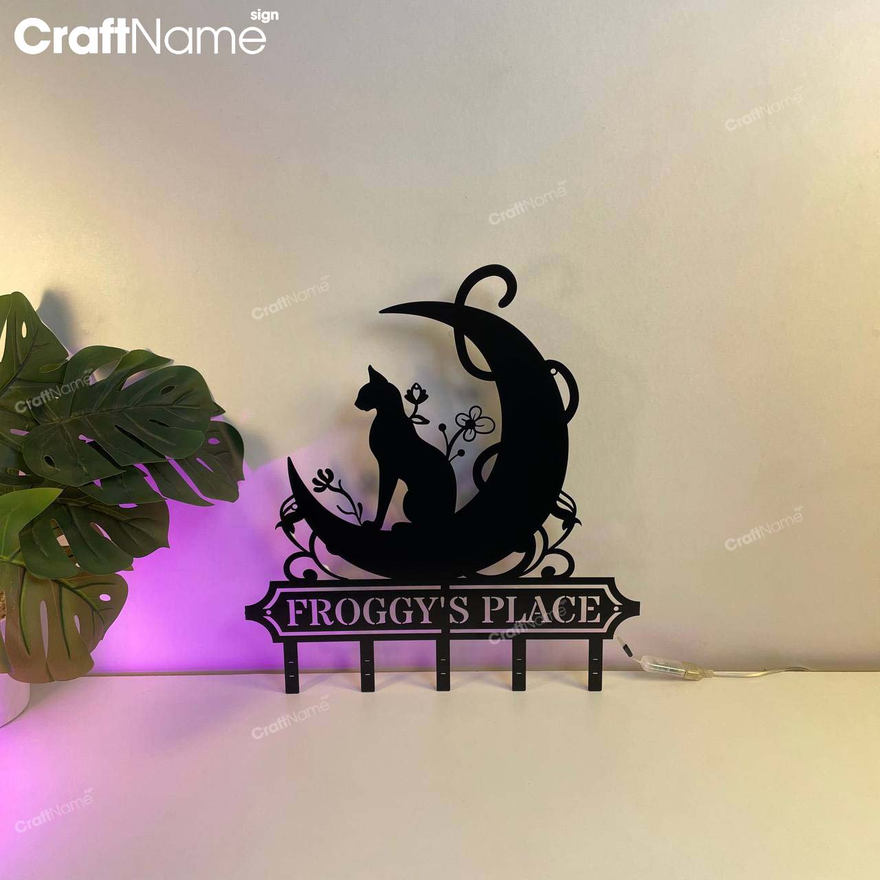 Custom Black Cat On The Moon Metal Key Holder - Craft Name Sign