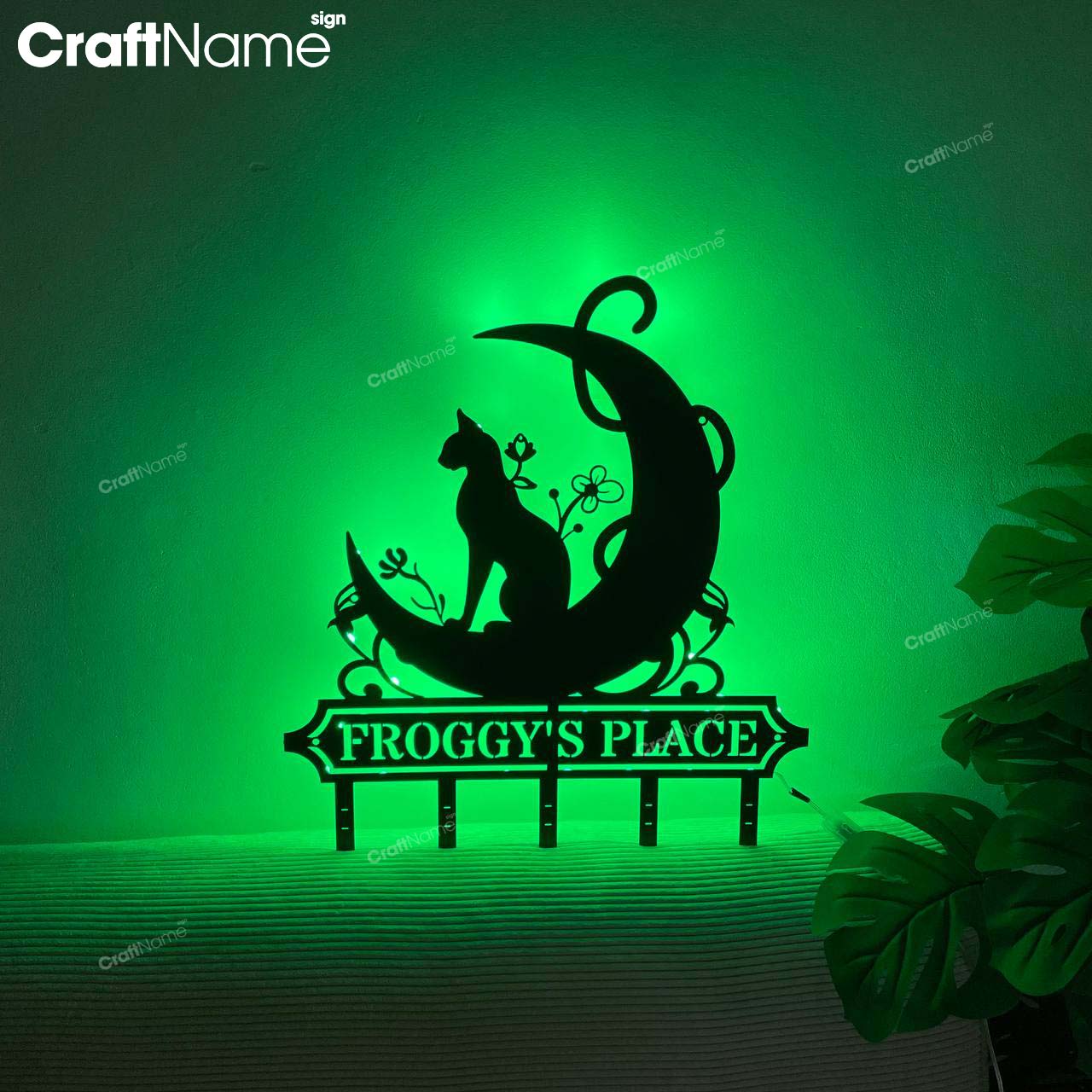 Custom Black Cat On The Moon Metal Key Holder - Craft Name Sign