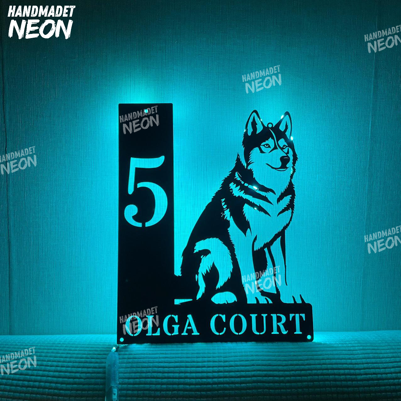 Personalized Siberian Husky Dog House Number – HandmadeT Neon Sign