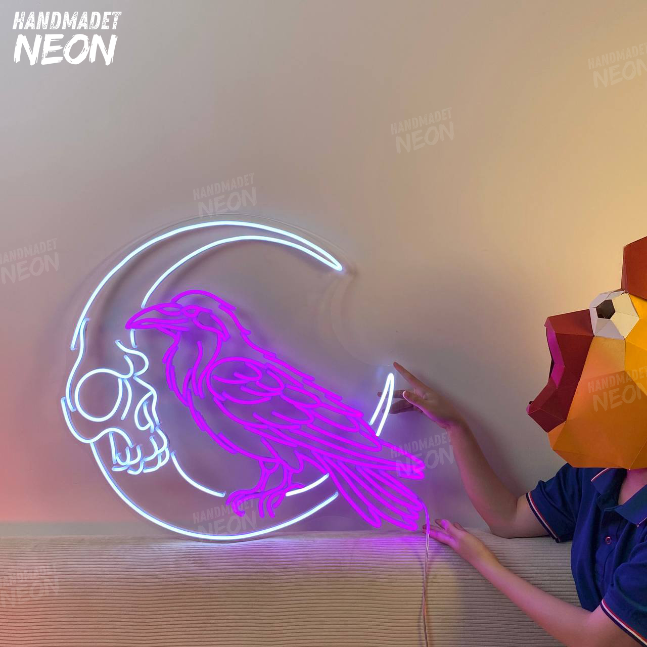 Raven And Moon Skull Neon Sign – HandmadeT Neon Sign